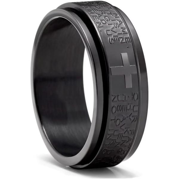 商品名Adreamz Our Father Prayer Spinner Ring Black Stainless Steel Religious Cross Serenity Prayer Fidget Spinner Ring for ...