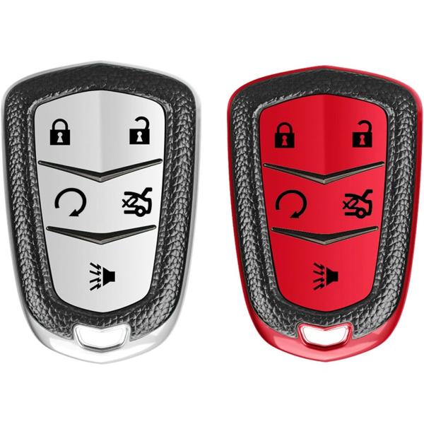 商品名Xotic Tech 2X ホワイト + レッド TPU グレインレザー テクスチャー キー フォブ シェルカバーケース キャデラック CT6 CTS XT4 XT5 XT6 XTS SRX STS ATS GTS ESV 5ボタン ...