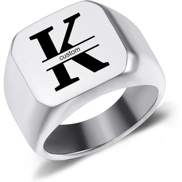 商品名AOTXOXTOA イニシャルモノグラム シグネットリング カスタマイズ可 文字刻印 名前 メンズ レディース 男の子 女の子 親友 ステンレススチール ジュエリー メモリアルバンド リングサイズアジャスター付き, 金属, 宝石なしA...