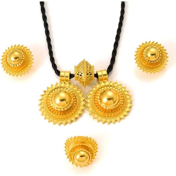 商品名N/C ゴールドメッキ ファッション エチオピア ビッグサイズ イヤリング/2個 ペンダント/リング ジュエリーセット 金メッキ アフリカ 花嫁 ウェディング エリトリアセット ギフト, 金属, ダイヤモンドなしN/C Gold Pl...