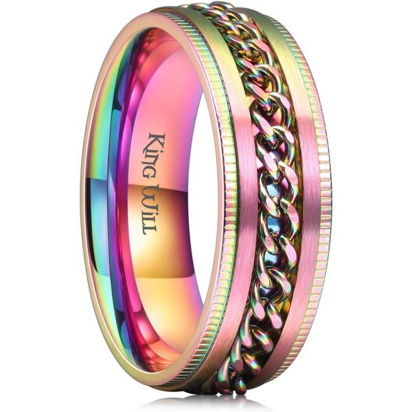 商品名King Will Rainbow Color Chain Spinner Ring for Men Women- 8mm Rainbow Color Plated Fidget Ring Comfort Fit Mens Weddi...