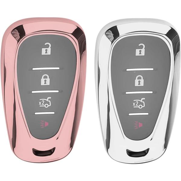 商品名Xotic Techセット(2個) ローズゴールド + シルバー TPU キーフォブシェル フルカバーケース シボレー カマロ マリブ・インパラクルーズ スパークボルト ボルト Equinox Tahoe Silverado ソニック...