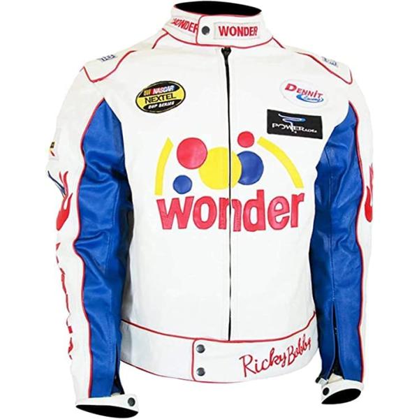 商品名:  Men’s Racing Cosplay Ricky Bobby Racing Talladega Nights White Wonder the Brad Speed Biker Motorcycle Leather Jack...