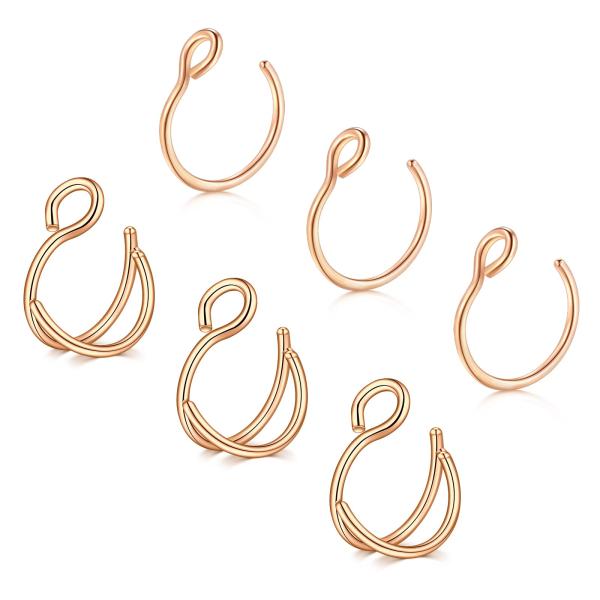 商品名: Mayhoop フェイクノーズリング フェイクノーズリング フェイクノーズリング フープ ダブルフェイクノーズリング フェイクノーズピアス レディース メンズ シルバー ローズゴールド ブラック, 金属, キュービックジルコニア ...