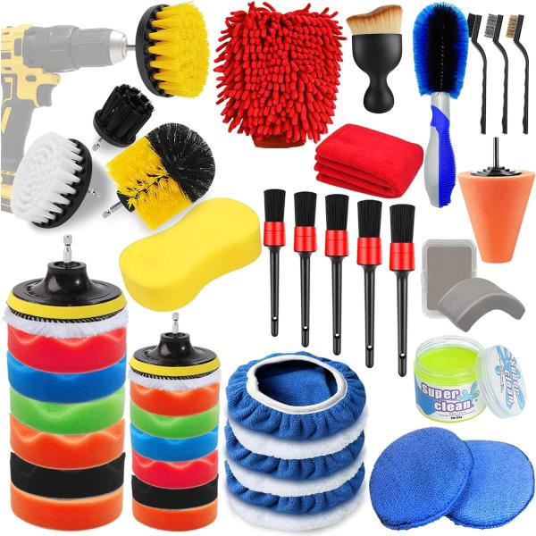商品名Jaronx 46PCS Car Detailing Kit, Car Detailing Brushes Car Drill Polishing Kit, 3-4 Inches Wool Sponge Drill Buffing P...