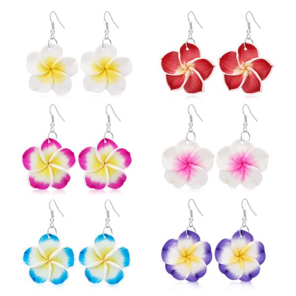 商品名: 6ペア フラワーイヤリング プルメリアイヤリングセット レディース ボヘミアン トロピカルスタイル フローラルイヤリング ルアウ ハワイアン バケーション ビーチ ウェディングイヤリング, M PHOGARY 6 Pairs Da...