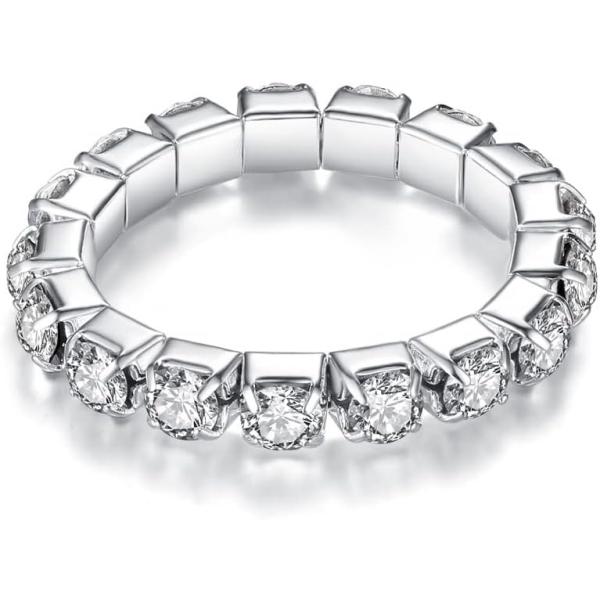 商品名輝く1/2/3列ラインストーンストレッチリング キュービックジルコニアリング シルバークリスタル ストレッチ 伸縮性フィンガーリング レディース ガールズ, ラインストーン, クリスタルSparkling 1/2/3 Row Rhin...