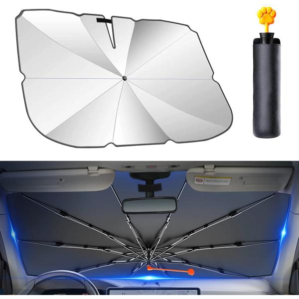 商品名車用フロントガラスシェード サンシェード 350%強力 フロントガラス用サンシェード 360°TPEステム付き 車用サンバイザー傘 (特大56インチ 35インチ)Car Windshield Sun Shade Umbrella, U...