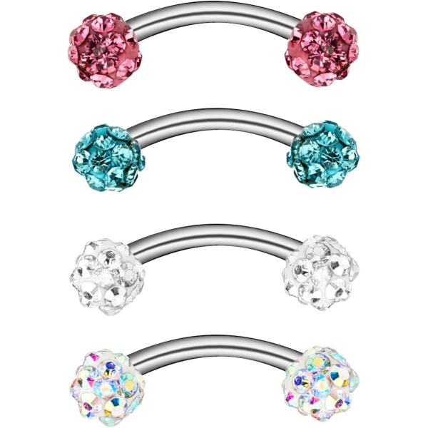 商品名CABBE KALLO アイブローピアス 4個 16G ステンレススチール カーブアイブローリング ラインストーン バーベル アイブローリングイヤリング ボディピアス ジュエリーキット 男女兼用, ステンレス鋼, ラインストーンCAB...