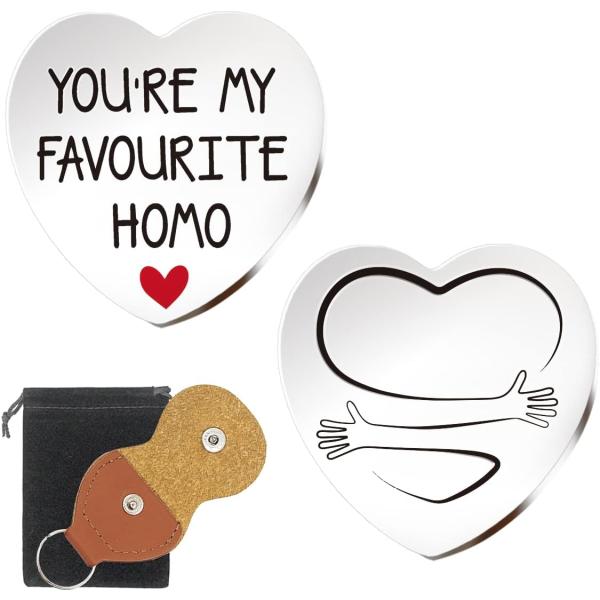 商品名RAOSIME You're My Favourite Homo Pocket Hug Token ギフト 長距離恋愛 記念品 ステンレススチール 両面ポケット ハグトークン PUレザーキーチェーン付き 恋人/グリルフレンド/妻へのギ...