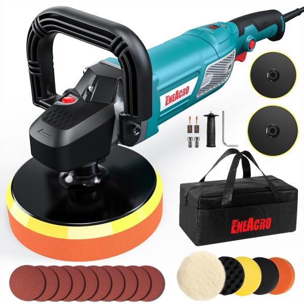 商品名ENEACRO バッファーポリッシャー 1800W ロータリー カーポリッシャー ワックス 可変速度 デジタル読み出し付き 7インチ/6インチプレート 取り外し可能なハンドル ソフトスタート 車の研磨や家庭での使用に最適ENEACRO...