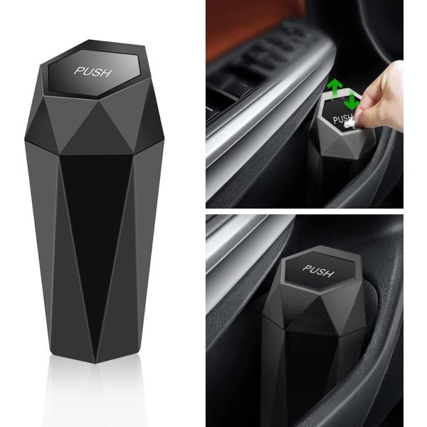 商品名Sodcay 車用ゴミ箱 蓋付き 3.15インチ x 7.87インチ 防水ポータブルゴミ箱 自動ダイヤモンド ミニゴミ箱 車 オフィス 自宅用 (ブラック)Sodcay Pack-1 Car Trash Can with Lid, 3...