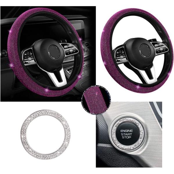 商品名Ziciner キラキラ光る車のハンドルカバー クリスタルグリッターラインストーンホイールプロテクター 車両用 ユニバーサル自動車インテリア 装飾アクセサリー スタートボタンスターターリング付き (パープル)Ziciner Bling...