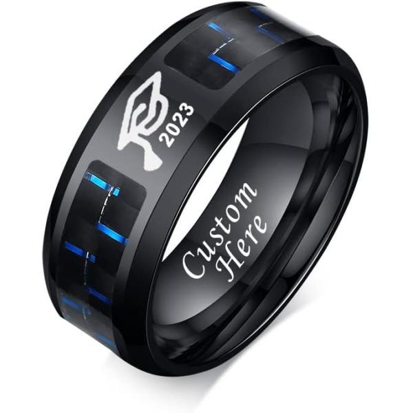 商品名Gamtic Personalized 2023 Graduation Ring for Men 8mm Black Stainless Steel Finger Band,Carbon Fiber Anillo de Hombre,...