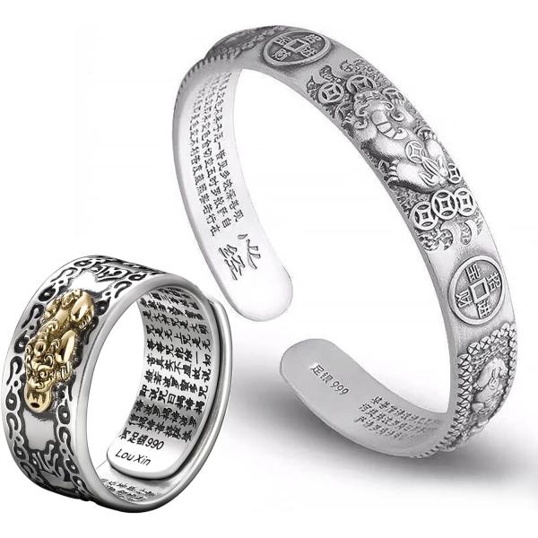 商品名Choistily 2ピース 風水 Pixiu マントラリング 男性用 アニロ 風水 ブレスレット ピクシウリング 風水 ブレスレットセット お守り 幸運 仏教リング, 金属, その他Choistily Pixiu Bracelet ...