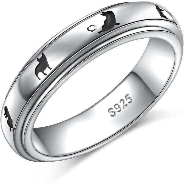 商品名HOOHWE French Bulldog Fidget Spinner Ring 925 Sterling Silver Fidget Jewelry adhd Autism Band Rings Jewelry for Teen ...