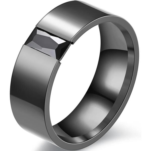 商品名結婚指輪 8mm ブラックステンレススチール 人工ブラックオニキスストーン, 金属, キュービックジルコニア8mm Black Stainless Steel Lab Created Black Onyx Stone Wedding ...