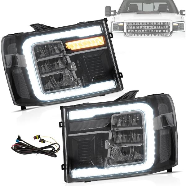 商品名VLAND ヘッドライトアセンブリ GMC Sierra 2007-2013 1500HD 2500HD 3500HD フルLED プラグアンドプレイ リフレクションボウル(クラシックモデルには非対応) クリアリフレクターVLAND ...