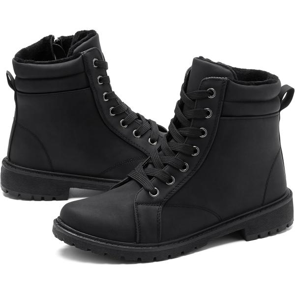 商品名hash bubbie Womens Combat Boots Non Slip Ankle Boots Waterproof Winter Boots Black White Fuzzy Snow Boots for women L...