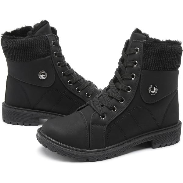 商品名hash bubbie Women's Waterproof Ankle Boots Non Slip Combat Boots Black Fuzzy Winter Boots White Lace up Snow Boots fo...