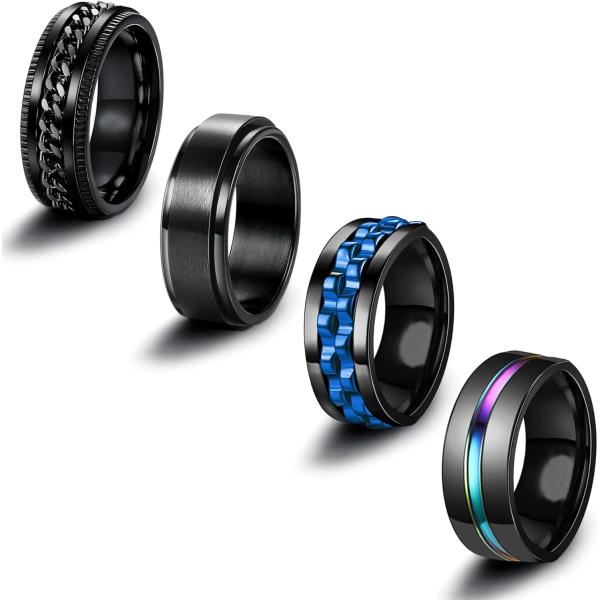 商品名EIELO ステンレススチール フィジェット リング 不安 メンズ チェーン ギア スピナーリング クール メンズ 結婚式 プロミス スピナーリングセット スピンフィジットリング サイズ7-12, ステンレス鋼, キュービックジルコニ...