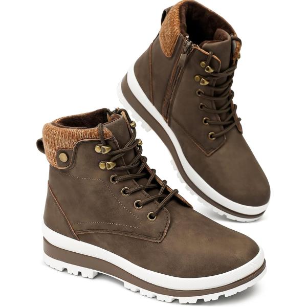 商品名kufeiti Women's Waterproof Fur Lined Winter Boots Platform Black Combat Non Slip Boots with Side Zipper Snow Ankle Bo...