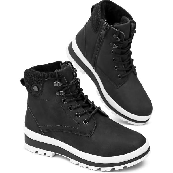 商品名kufeiti Women's Waterproof Fur Lined Winter Boots Platform Black Combat Non Slip Boots with Side Zipper Snow Ankle Bo...