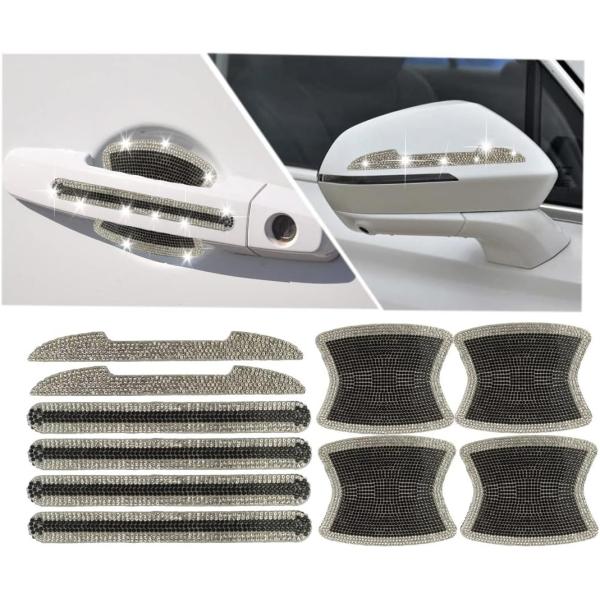 商品名10PCS Bling Car Door Handle Reflective Trim Decals Stickers,Universal Rhinestone Door Side Rear View Mirror Scratch R...