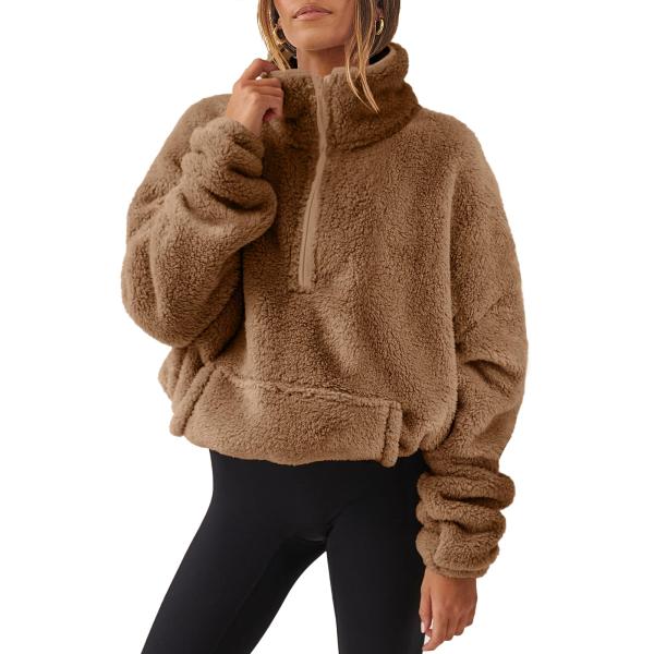 商品名:  ANRABESS Women Long Sleeve Oversized Half Zip Fleece Pullover Sweatshirt Chunky?Fluffy Fuzzy Teddy Hoodies Warm Fa...