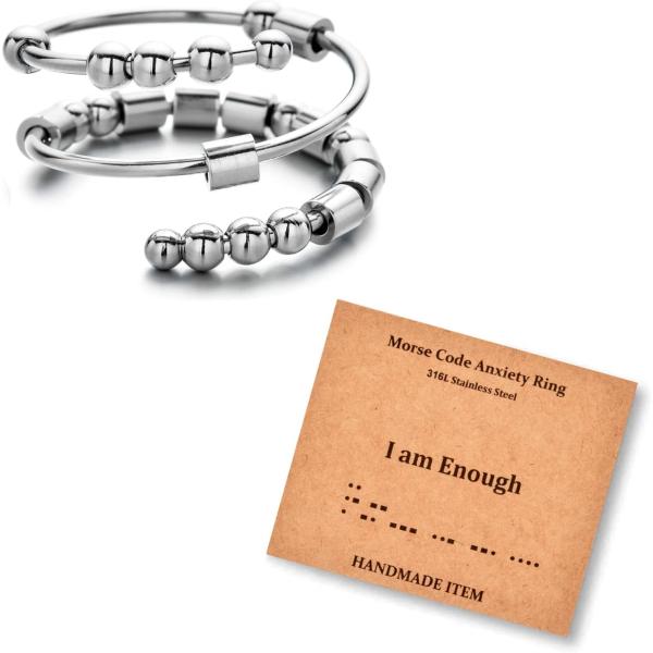商品名LNIEER Morse Code Rings for Women Men Funny Inspirational Gifts Stainless Steel Fidget Rings for Anxiety Anxiety Ring...