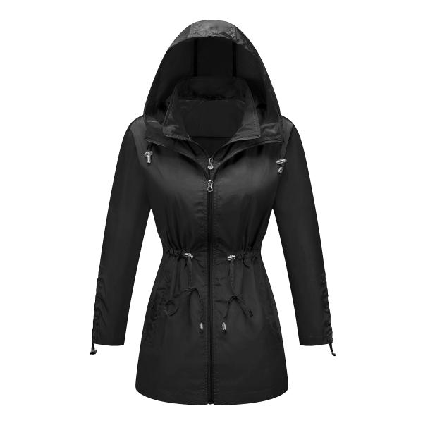商品名:  Women's Lightweight Raincoat with Adjustable Waist and Hood Waterproof Jacket with Double Windproof Zipper and Lar...