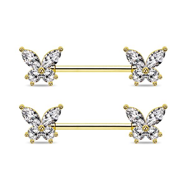 商品名: Jewseen バタフライニップルリング レディース 14G ニップルピアス ジュエリー ゴールドニップルリング サージカルスチール ニップルシールド キュービックジルコニア ニップルバーベル ボディピアス ジュエリー 女性用, ...