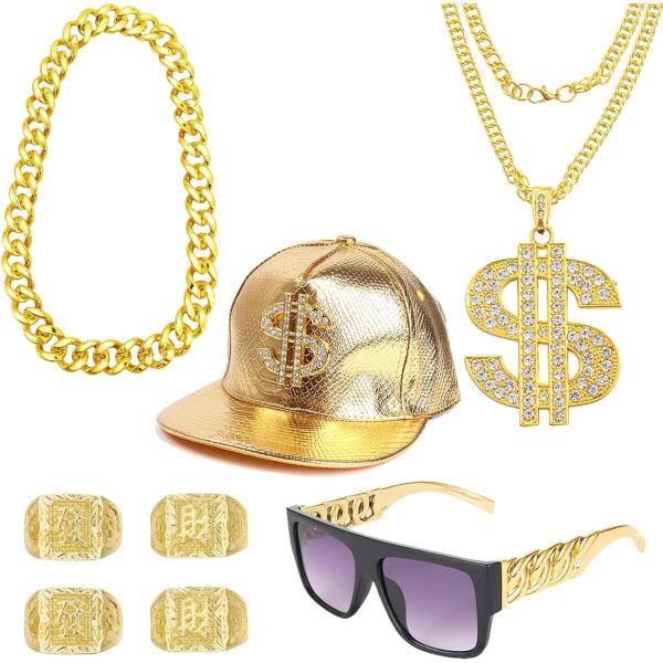 商品名CASADN 80s 90s Accessories Outfit for Men Women Hip Hop Costume Kit Old School Rapper Sunglasse Fake Gold Chain Money...
