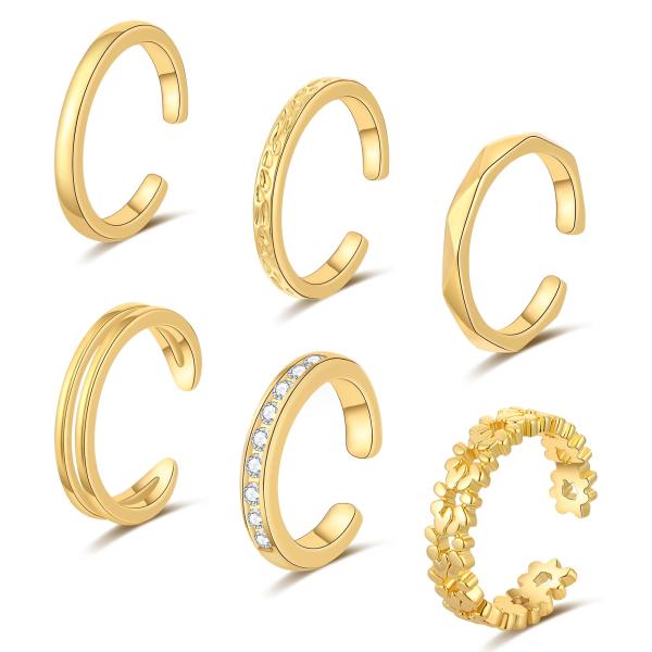 商品名:  CHISOONBANNER 6PCS Toe Rings 14K Gold Filled Toe Ring for Women Adjustable Silver Rose Gold Toe Ring Set Summer Be...