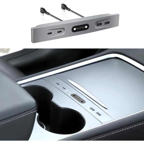 商品名Tesla Model 3/Y 2021 2022 2023 センターコンソール用USBハブ 5イン1マルチポートドッキングステーション USBポート付き Type-Cポート 充電ケーブルホルダー付き Tesla Model 3 &a...