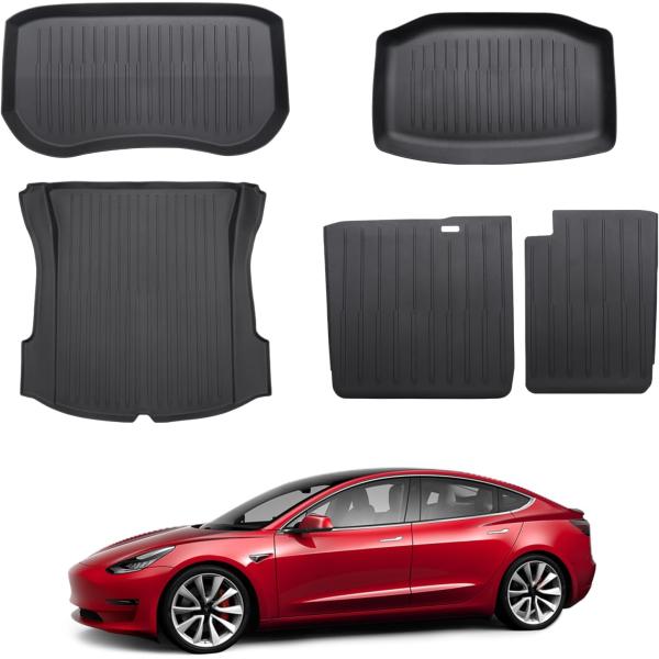 商品名BASENOR Tesla Model 3 Floor Mats Set All Weather Waterproof Front Rear Trunk Mat Anti-Slip TPE Cargo Liner Second Row...