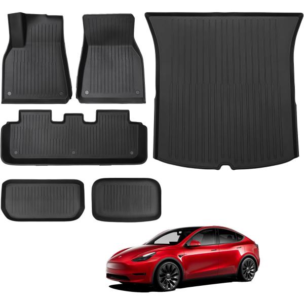 商品名BASENOR Tesla Model Y Floor Mats Set All Weather Waterproof TPE Floor Mat Full Carpet Set Anti-Slip Trunk Mat Interio...