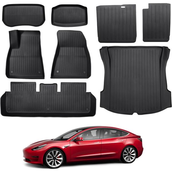 商品名BASENOR Tesla Model 3 Floor Mats Set All Weather Waterproof TPE Trunk Mat Anti-Slip Front Rear Cargo Liner Second Row...