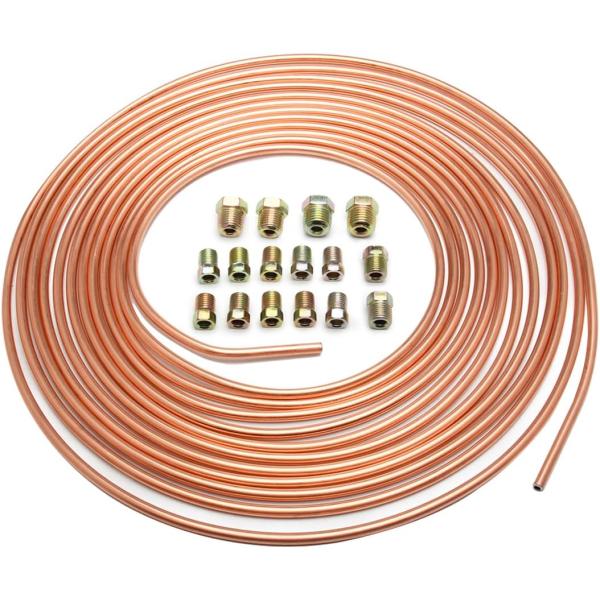 商品名AUCELI ブレーキラインチューブキット 3/16インチ ブレーキライン パイプ継手ナット16個付き 25フィート 亜鉛コーティング銅フレキシブルブレーキチューブ 車両ユニバーサルブレーキラインチューブキット 交換用カーアクセサリー...