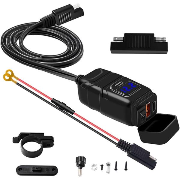 商品名Ankuee オートバイ用USB電話充電器 防水 SAE - USBアダプター 電圧計とオン/オフスイッチ付き デュアルUSBクイックチャージ3.0充電器 オートバイアクセサリー 携帯電話、タブレット、GPSなど用 (ブルー)Anku...