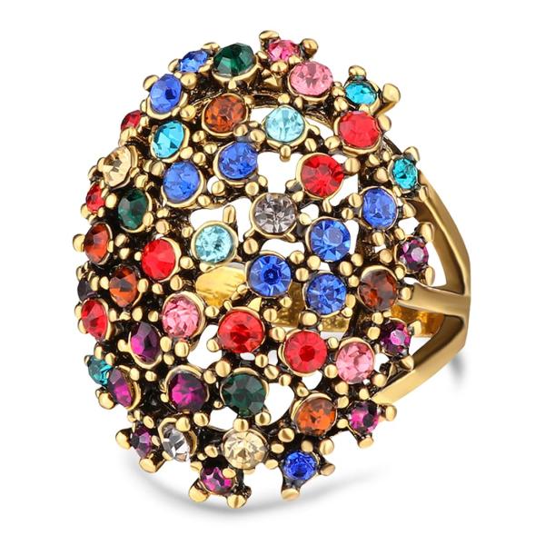 商品名: HAIXIAN ゴールド カラフル フルキュービックジルコニア チャンキードームリング レディース 14K イエローゴールドメッキ カクテルパーティー マルチストーン クリスタル 七面鳥リング ジュエリー ガールズ 彼女, ゴール...