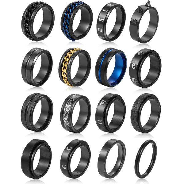 商品名:  Black Stainless Steel Rings for Men, Fashion Wedding Promise Male Band Rings Set, Simple Cool Spinner Anxiety Ring...