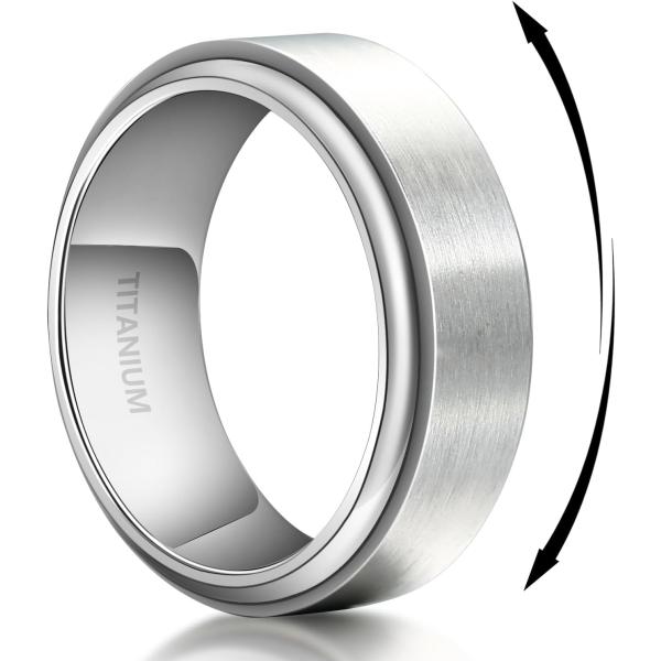 商品名6mm/8mm フィジェットメンズリング つや消しチタン ウェディングスピナーリング ハーフサイズ ステンレススチール ベベル ステップエッジ 不安 ストレス解消 バンドリング ブラック ゴールド シルバー 快適フィット サイズ6-1...