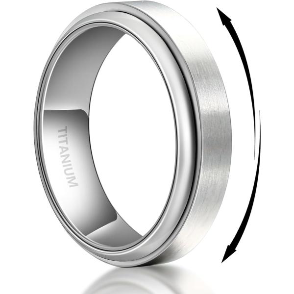 商品名6mm/8mm フィジェットメンズリング つや消しチタン ウェディングスピナーリング ハーフサイズ ステンレススチール ベベル ステップエッジ 不安 ストレス解消 バンドリング ブラック ゴールド シルバー 快適フィット サイズ6-1...