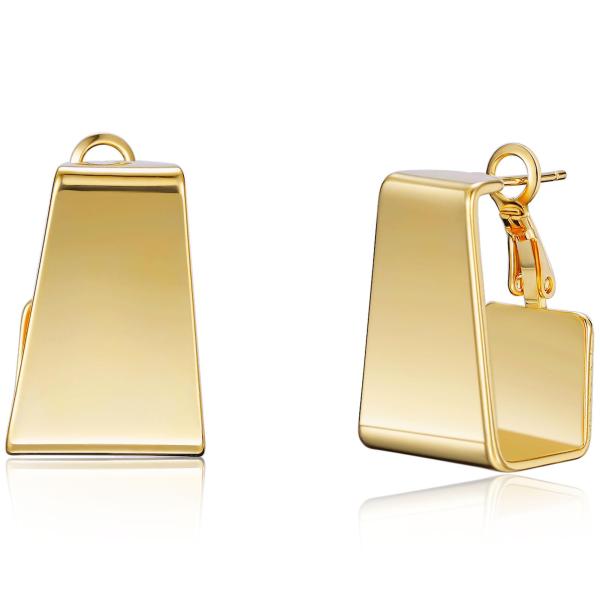 商品名: チャンキーゴールドフープイヤリング レディース - 14Kゴールドメッキ スクエアイヤリング 925スターリングシルバーポスト 厚手 軽量イヤリング ミニマリスト ジュエリーギフト, 14Kゴールドメッキ、925スターリングシルバ...