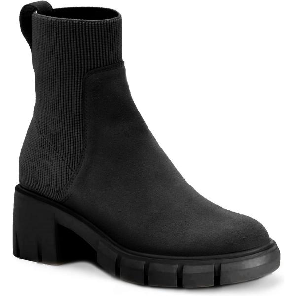 商品名Coutgo Womens Chelsea Ankle Boots Platform Lug Sole Chunky Mid Heel Combat Round Toe Booties with Elastic Gore,Black,...