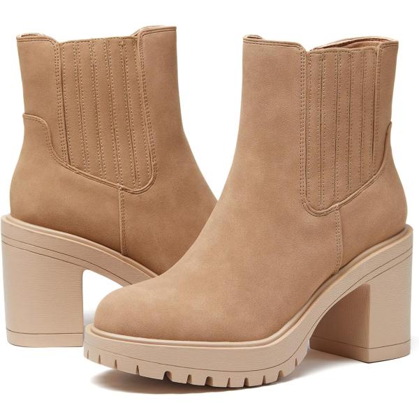 商品名Womens Platform Lug Sole Ankle Boots Side Zipper Combat Booties Round Toe Chelsea Shoesブランド：Ruanyu商品サイズ：8高さ：11.4 cm横幅...