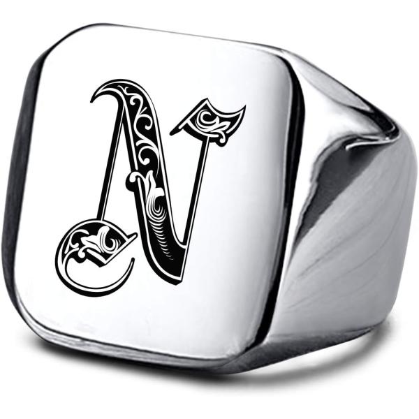 商品名Gamtic イニシャルモノグラムシグネットリング カスタマイズ可 ステンレススチール ウェディングレター 幾何学模様 スクエアトップ スタンプリング カスタマイズ可, 金属, 宝石なしPersonalized Initial Sig...