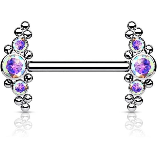 商品名Covet Jewelry Titanium Internally Threaded Nipple Barbell With Bezel CZ and Micro Ball Clusters (Aurora Borealis)ブランド...