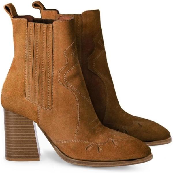 商品名Coutgo Womens Western Booties Cowboy Cowgirl Dress Ankle Boots Pointed Toe Chunky Stacked High Heel Chelsea Winter Sh...